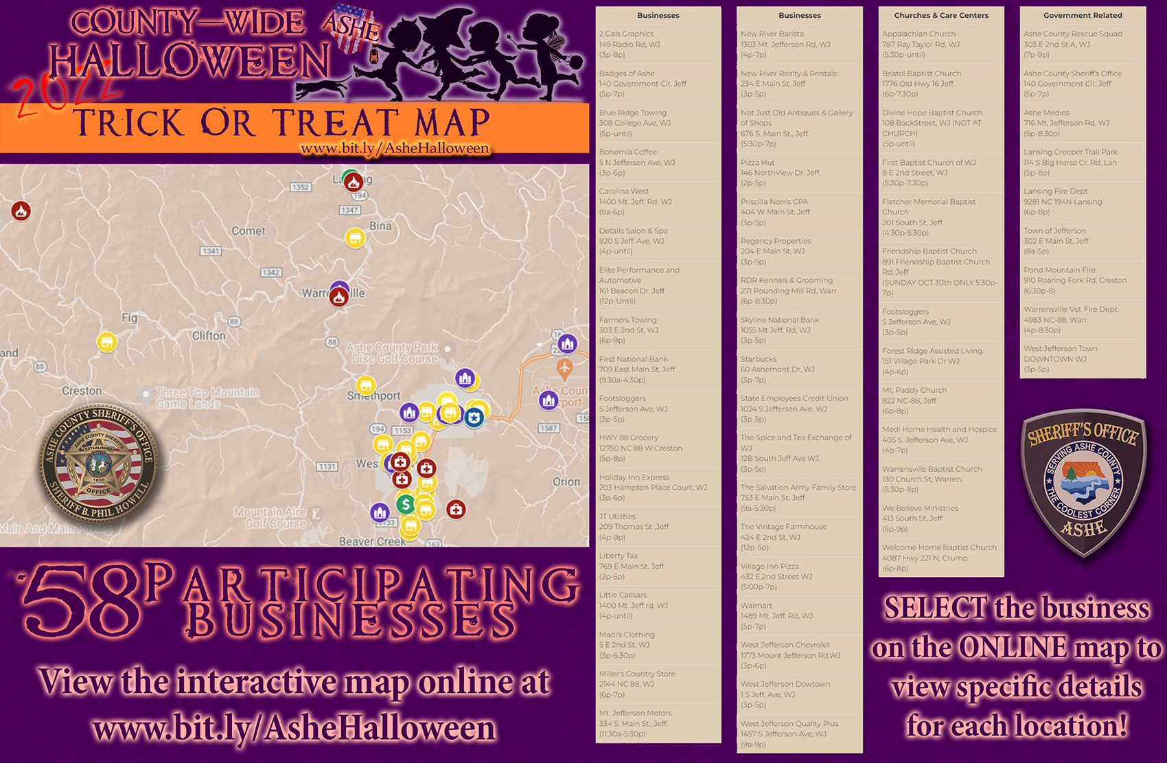 Ashe Sheriff - Halloween Trick or Treat Map